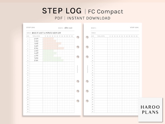 Step Log FC Compact Printable Planner Inserts Health | Etsy