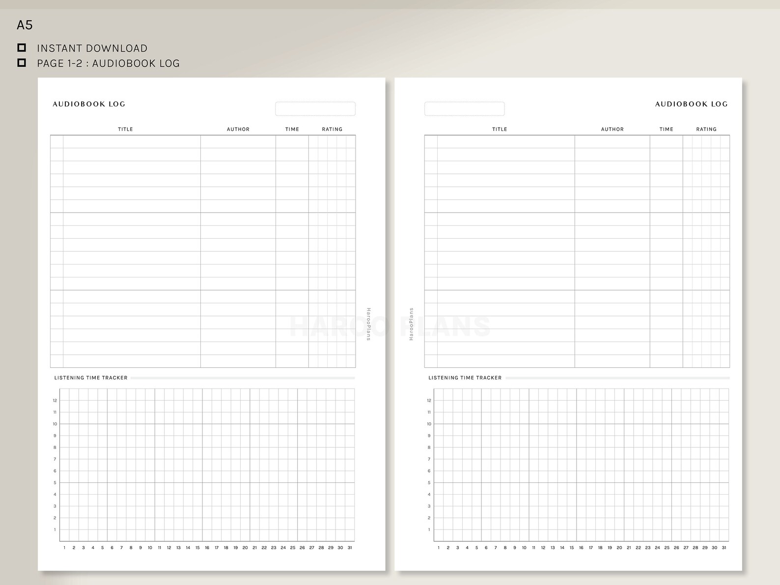 Audiobook and Podcast Log | A5 Printable Planner Inserts | Audible ...