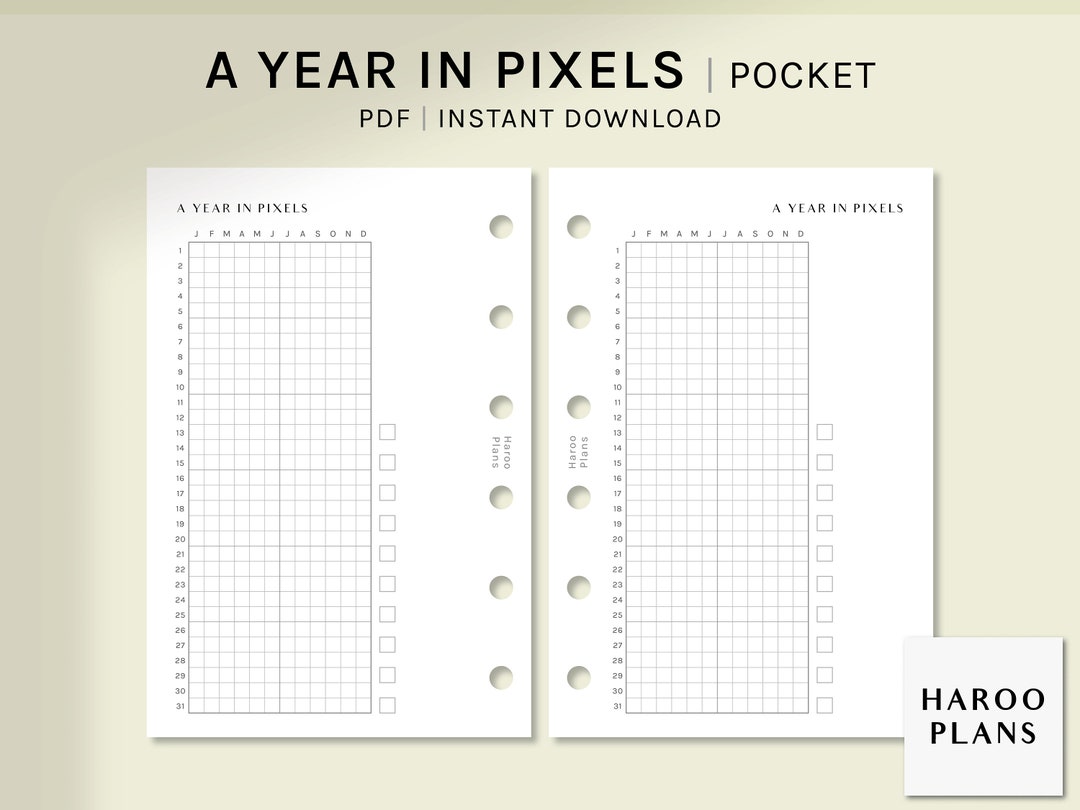 A Year in Pixels Pocket Size Printable Planner Inserts Yearly Mood ...