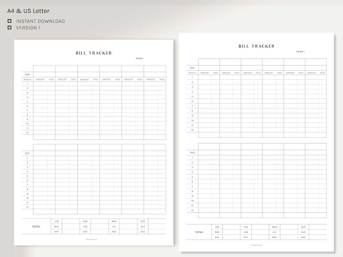 Bill Tracker A4 & US Letter Size Printable Planner Insert - Etsy