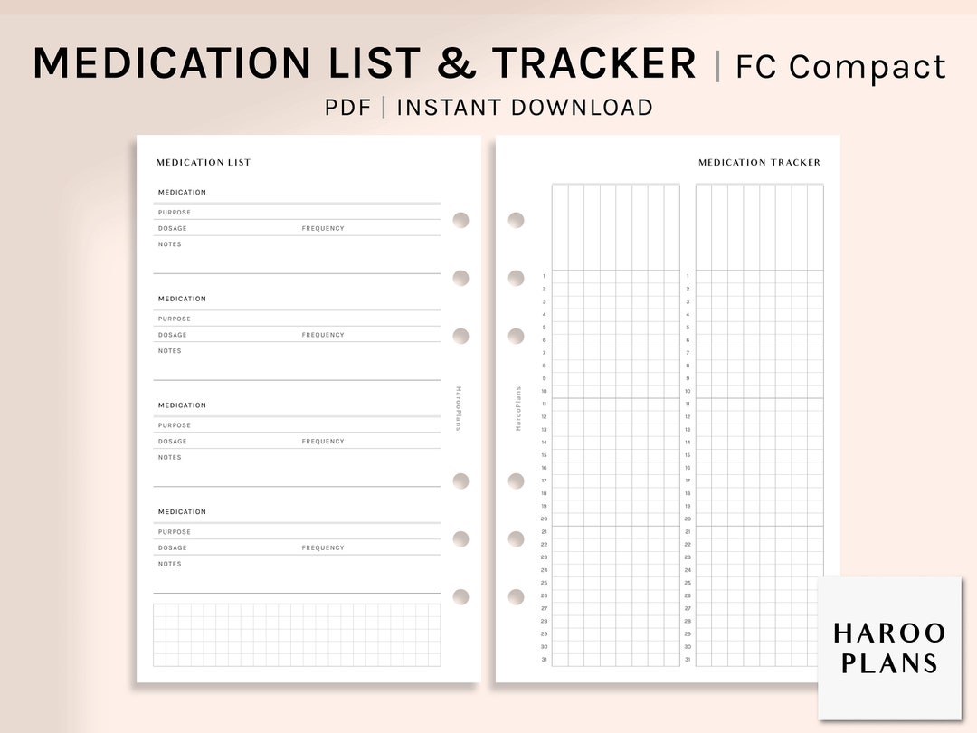 Medication List & Tracker Sheet | FC Compact Printable Planner Inserts ...