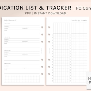 Medication List & Tracker Sheet | FC Compact Printable Planner Inserts ...