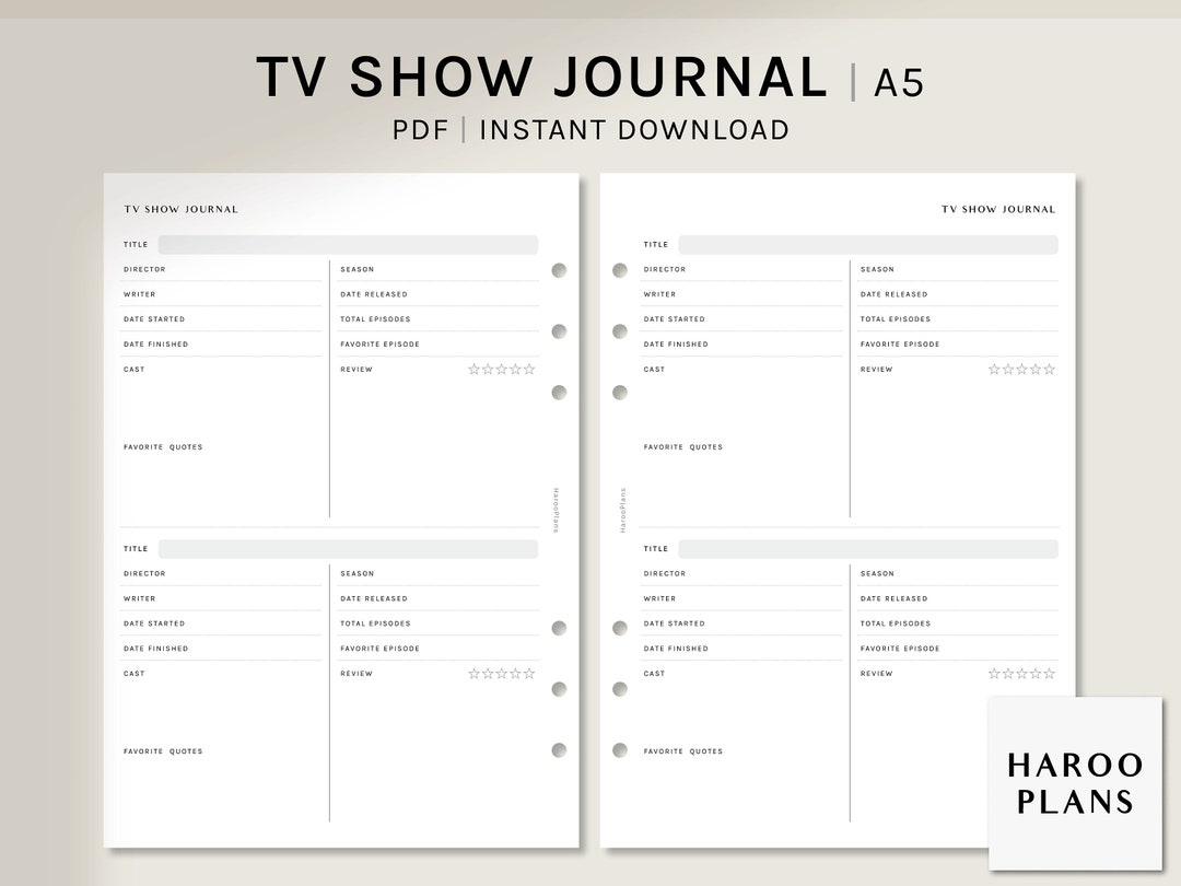 TV Show Journal Printable Inserts | A5 | TV Series Review Writing ...