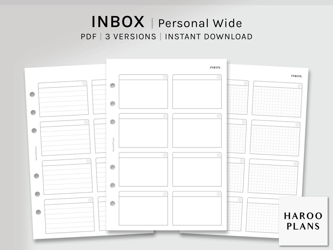 Inbox Personal Wide Printable Planner Inserts Blank Box to - Etsy
