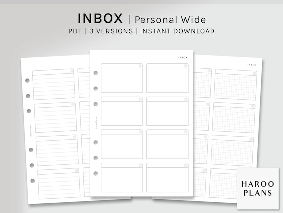 Inbox Personal Wide Printable Planner Inserts Blank Box to | Etsy