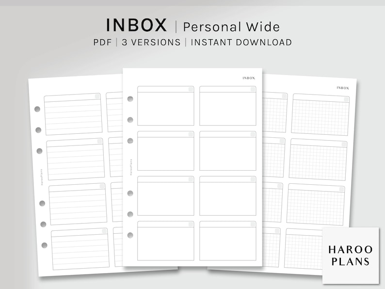 Inbox Personal Wide Printable Planner Inserts Blank Box to | Etsy