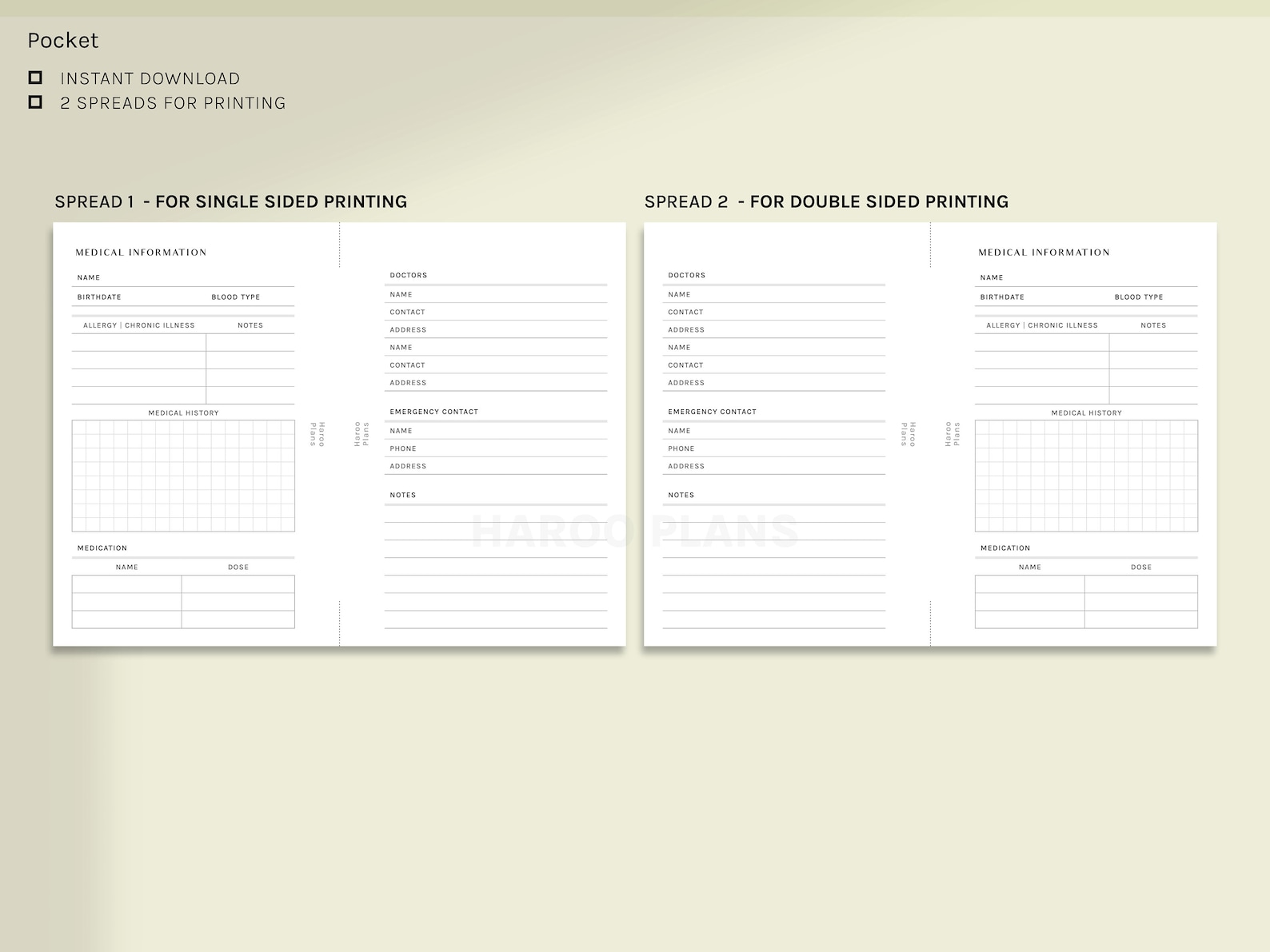 Medical Information | Pocket Rings Printable Planner Inserts | Simple ...