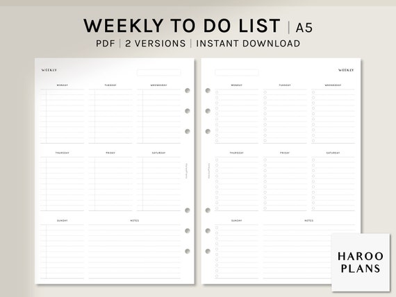 Weekly to Do List A5 Printable Planner Inserts Weekly - Etsy
