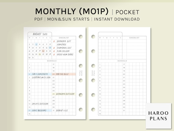 Monthly Planner Pocket Size Printable Inserts Undated - Etsy