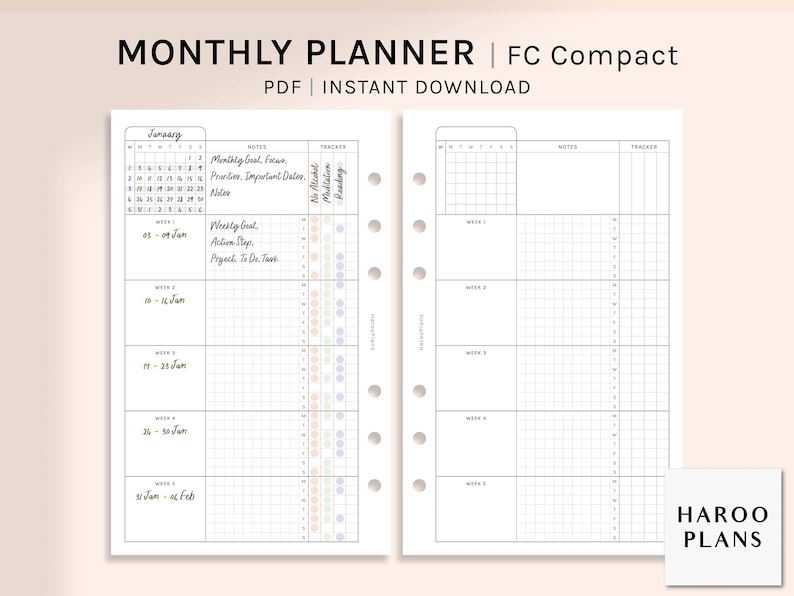 Monthly FC Compact Printable Planner Inserts MO1P - Etsy