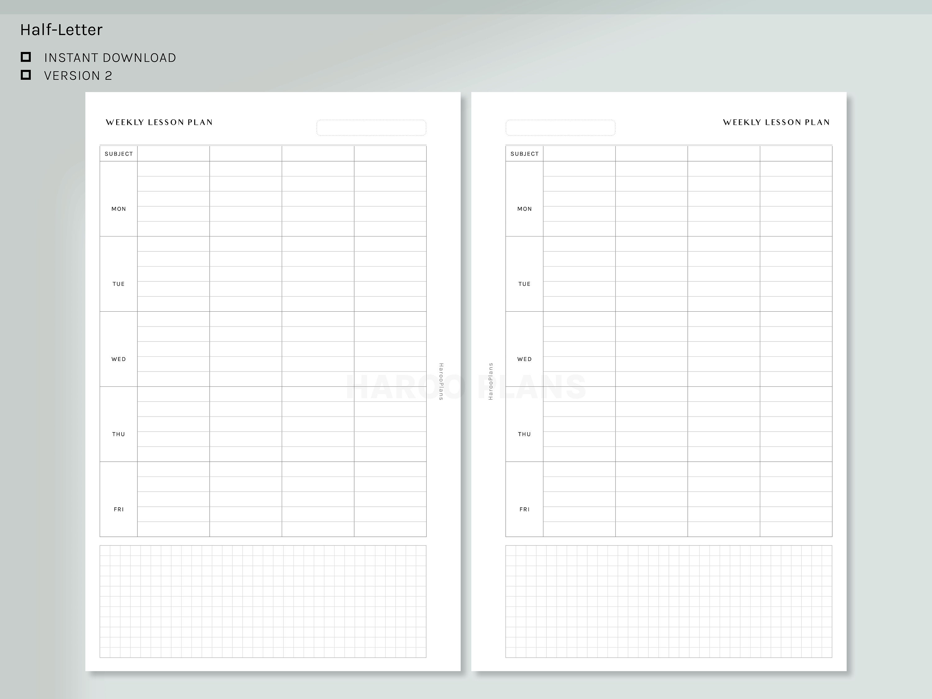 Weekly Lesson Planner Half-letter Printable Inserts | Etsy