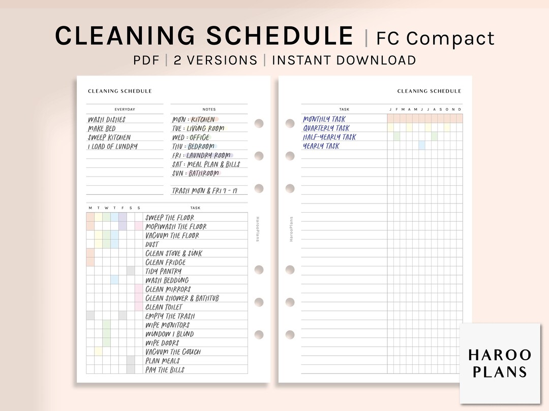 Cleaning Schedule | FC Compact Size Printable Planner Inserts ...