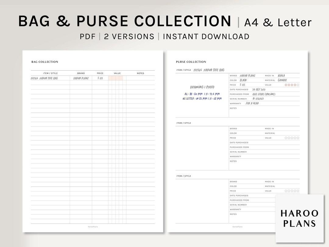 Bag & Purse Collection | A4, US Letter Printable Planner Inserts ...