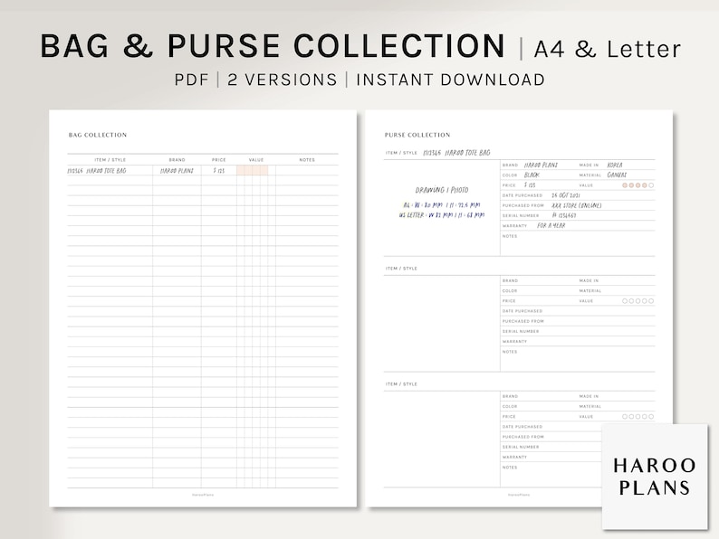 Bag & Purse Collection A4 US Letter Printable Planner - Etsy