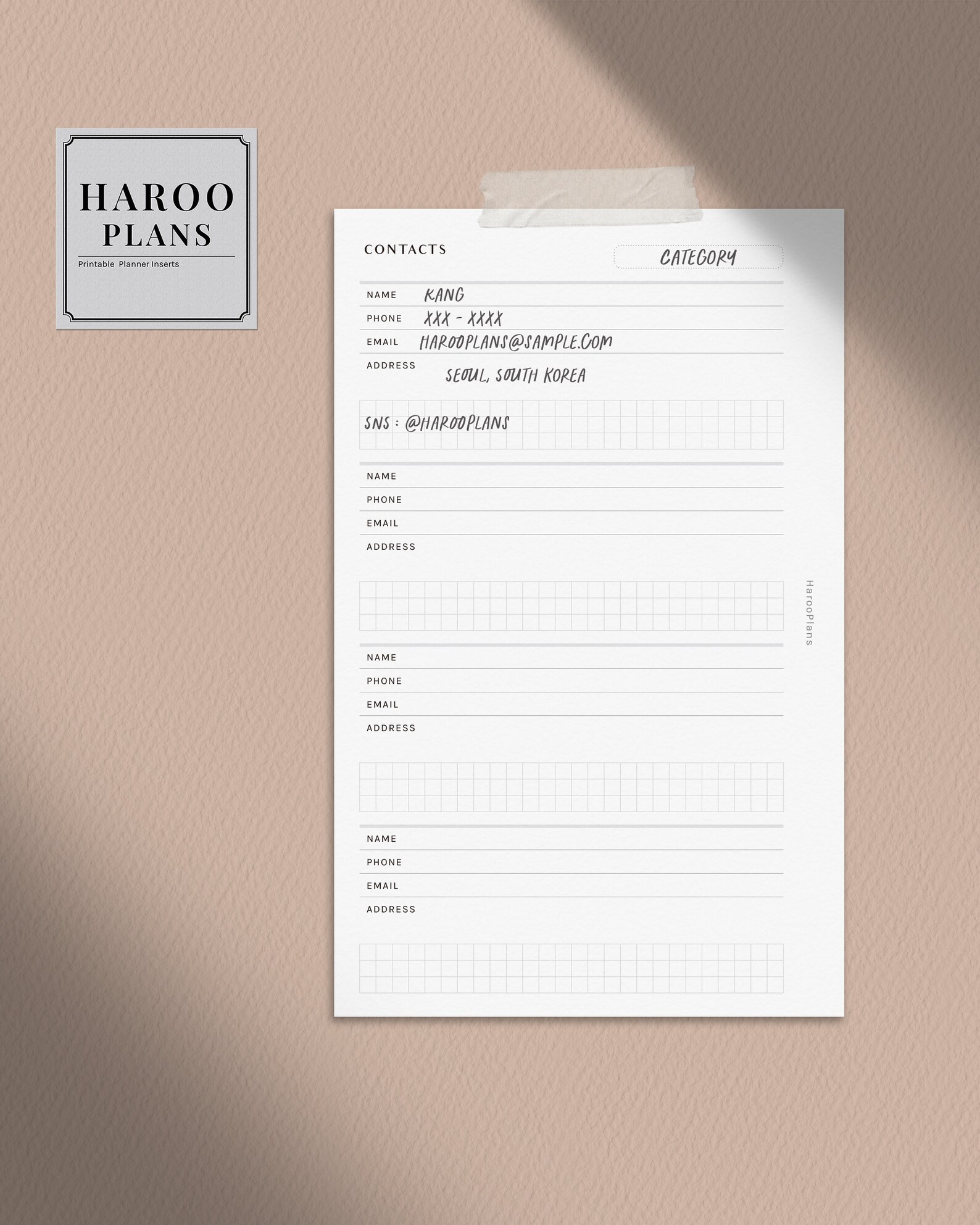 Contact List Sheet | FC Compact Printable Planner Inserts | Phone ...