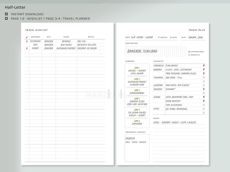 Travel Planner Bundle Half-letter Printable Inserts Trip - Etsy