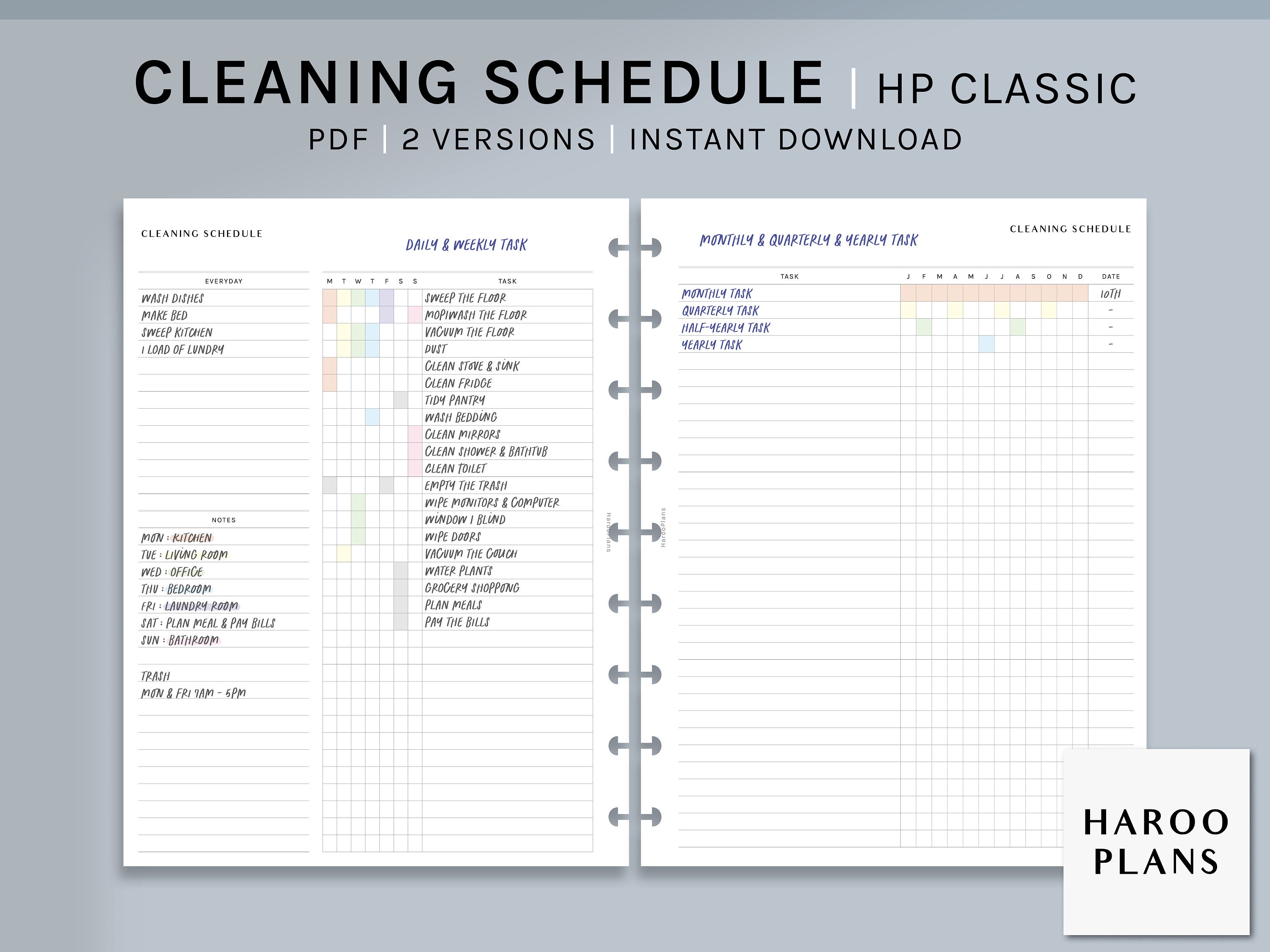 Cleaning Schedule HP Classic Printable Happy Planner Inserts - Etsy