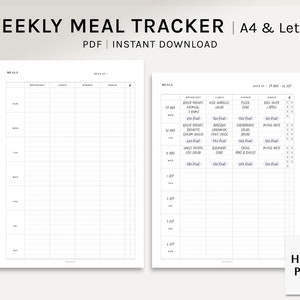 Weekly Meal Tracker A4, US Letter Printable Planner Inserts Food Water ...