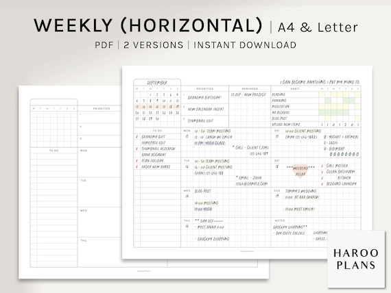 Undated Weekly A4 US Letter Printable Planner Inserts - Etsy