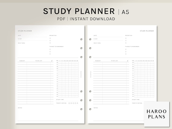 Daily Study Planner A5 Printable Planner Inserts Template - Etsy