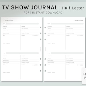 TV Show Journal | Half-letter Printable Inserts | Series Review Writing ...