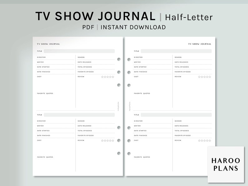 TV Show Journal | Half-letter Printable Inserts | Series Review Writing ...
