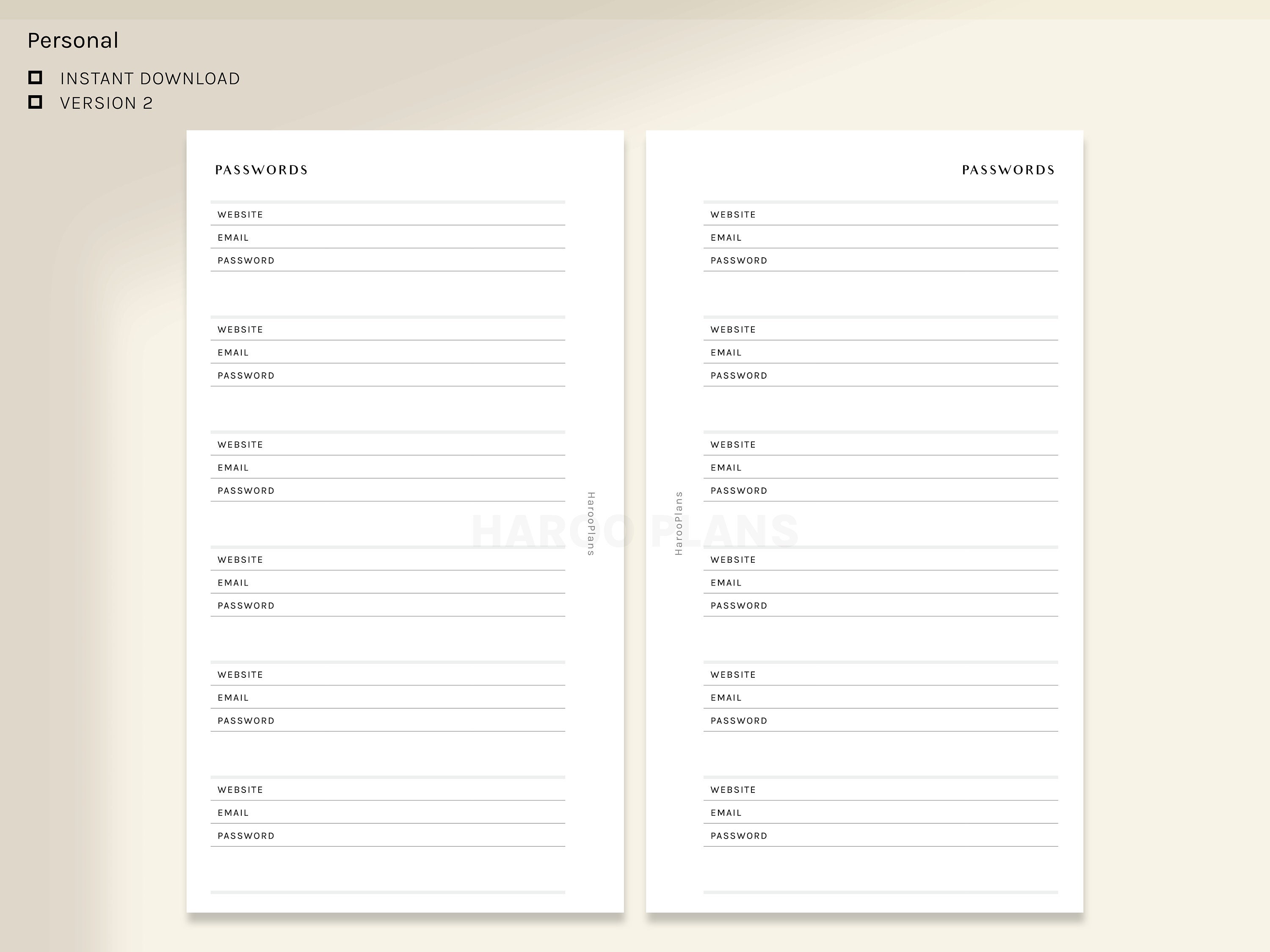 Password Tracker | Personal Printable Planner Inserts | Password Keeper ...