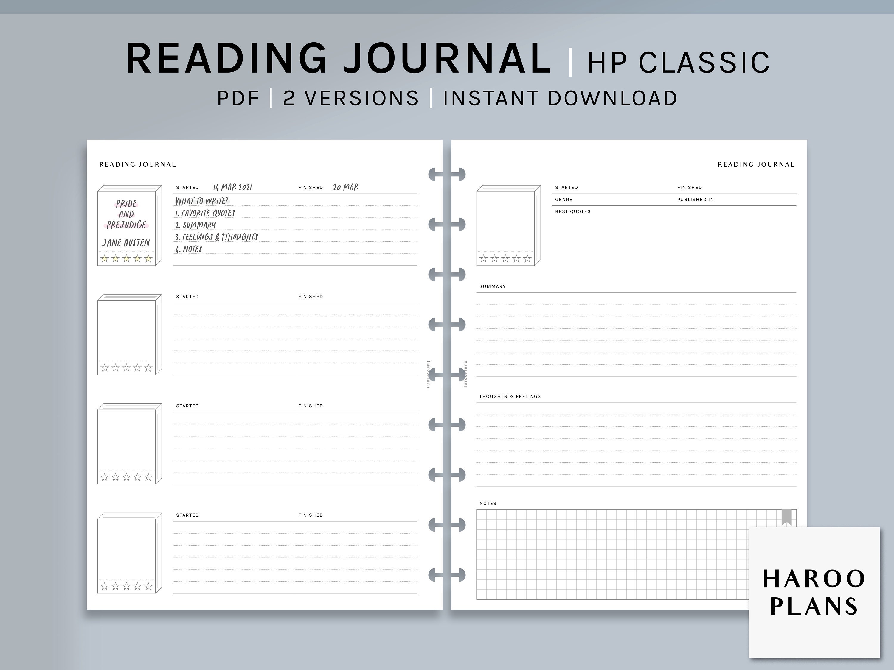 Reading Journal | HP Classic Printable Happy Planner Inserts | Book ...