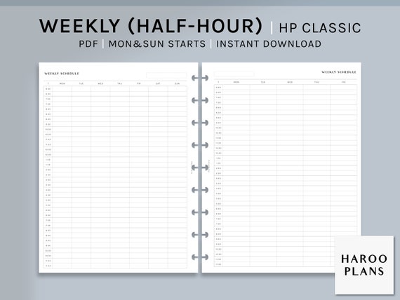 Half Hour Weekly Schedule HP Classic Printable Happy Planner - Etsy