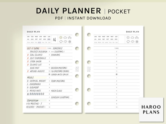 Daily Planner Pocket Size Printable Inserts Simple | Etsy
