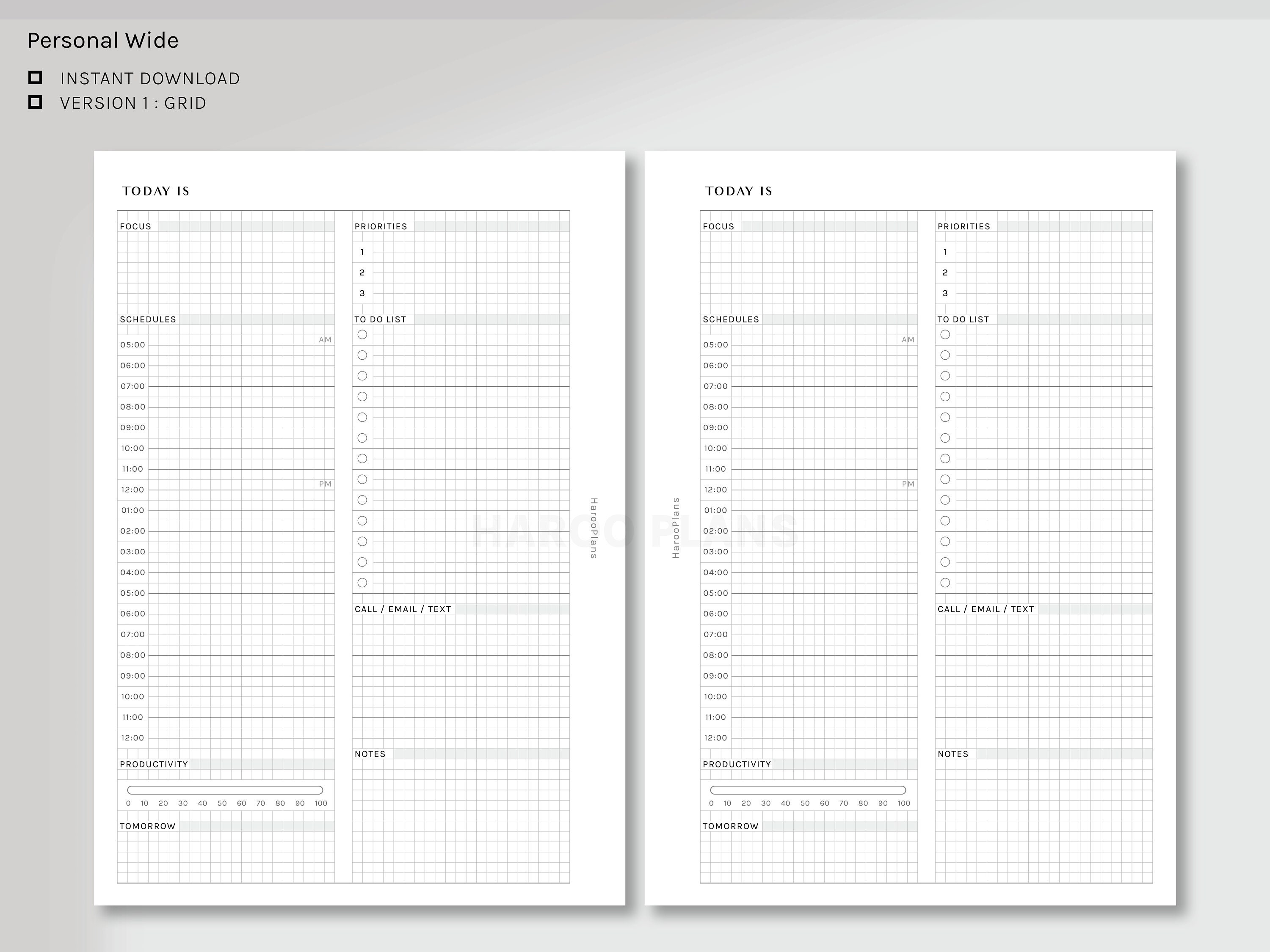 Daily Work Planner Personal Wide Printable Inserts | Etsy