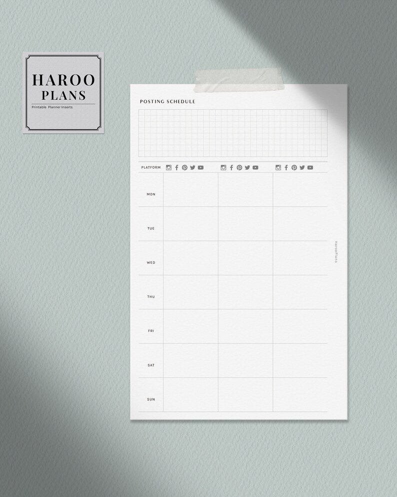 Posting Schedule | Half-letter Printable Planner Inserts | Weekly ...