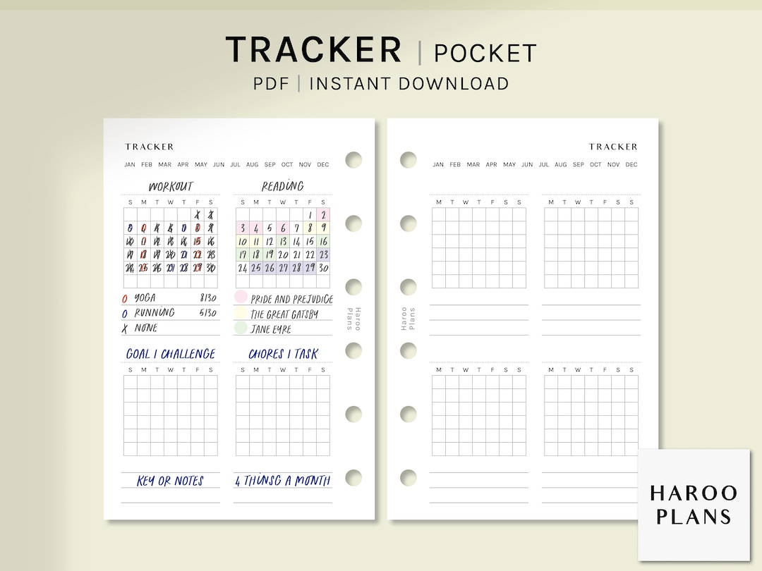 Monthly Tracker | Pocket Rings Printable Planner Inserts | Task Chores ...