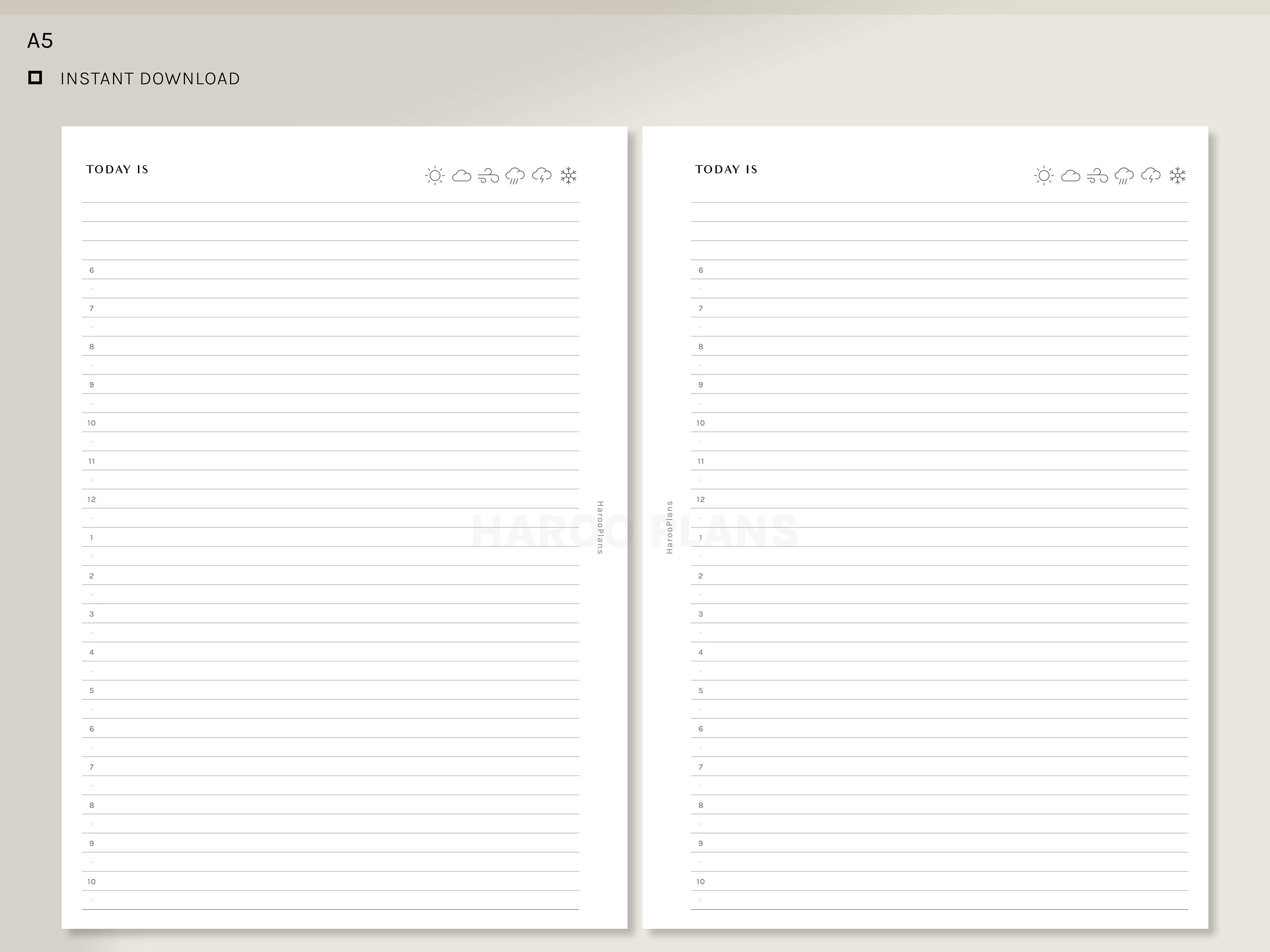 Daily Journal A5 Printable Planner Inserts Simple Lined - Etsy