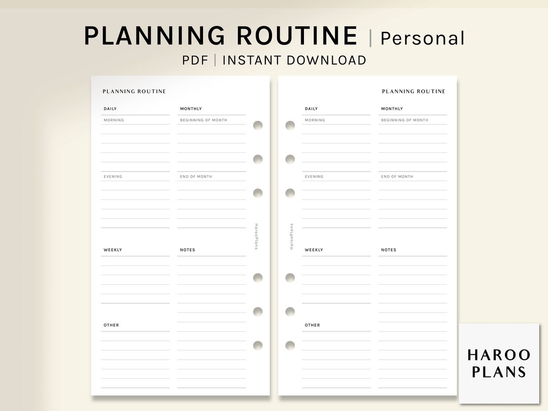 Planning Routine Personal Size Printable Planner Inserts Organizer Set ...