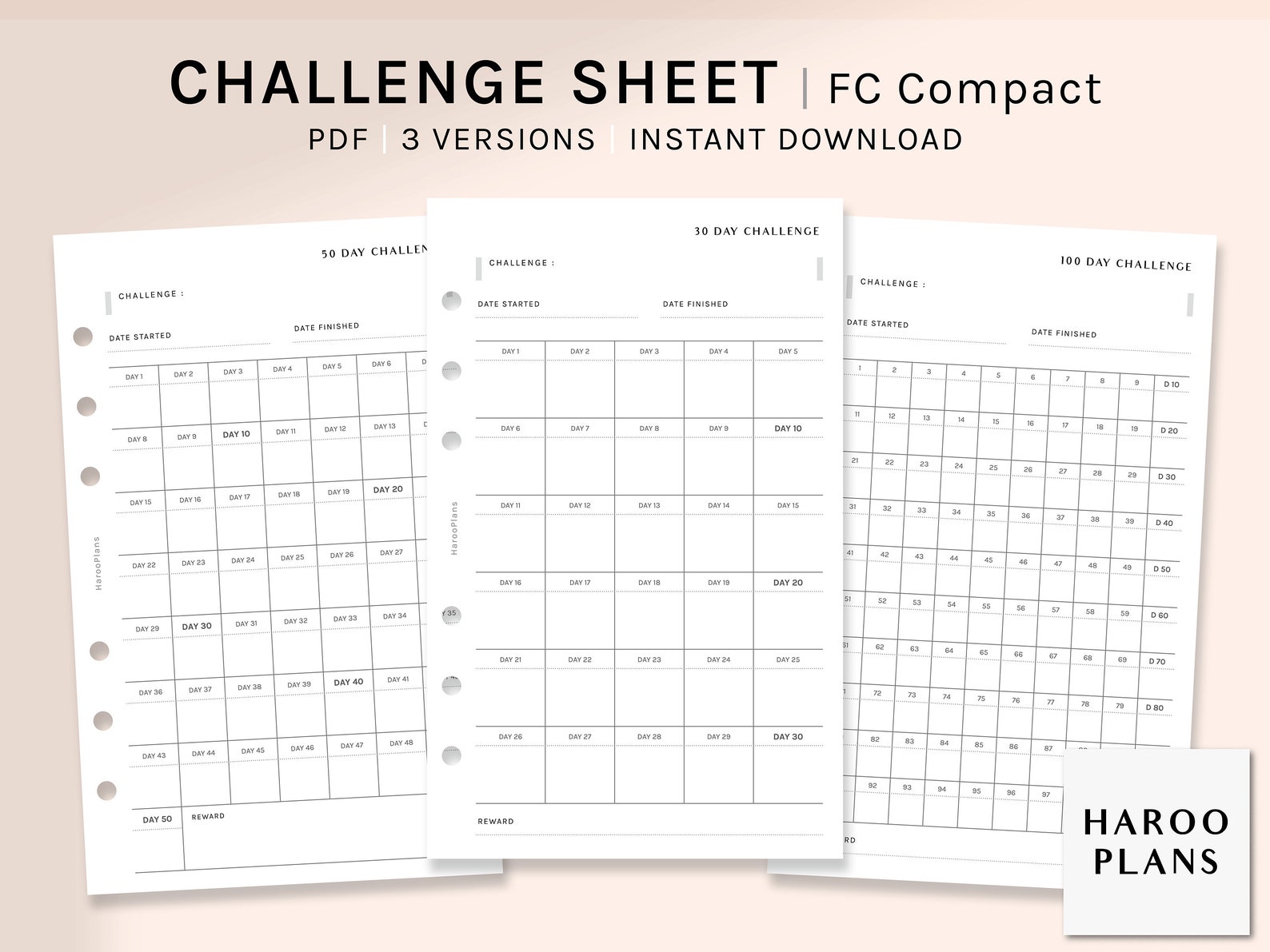 Challenge Sheet FC Compact Size Printable Planner Inserts - Etsy