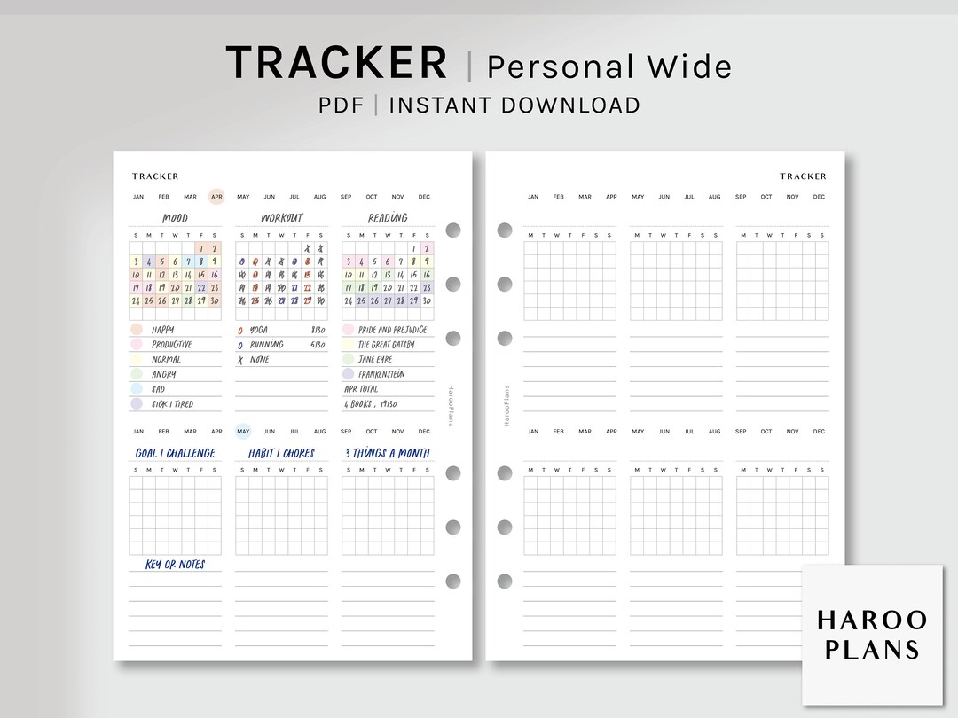 Monthly Tracker Personal Wide Printable Planner Inserts Task Chores Log ...