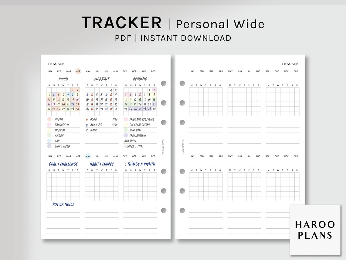 Monthly Tracker Personal Wide Printable Planner Inserts - Etsy