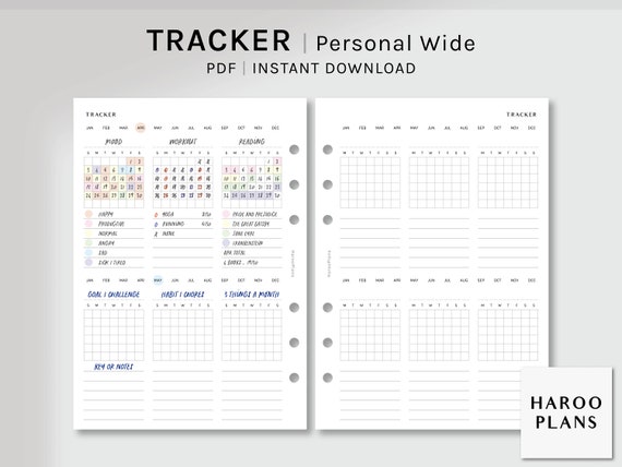 Monthly Tracker Personal Wide Printable Planner Inserts - Etsy