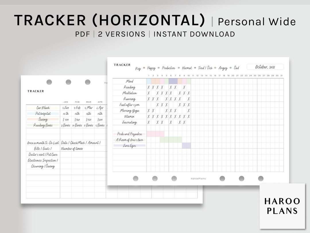 Monthly Tracker | Personal Wide Printable Planner Inserts | Habit Bills ...