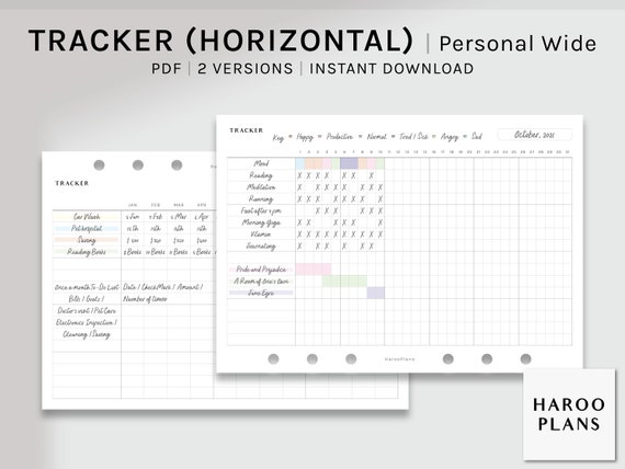 Monthly Tracker Personal Wide Printable Planner Inserts - Etsy
