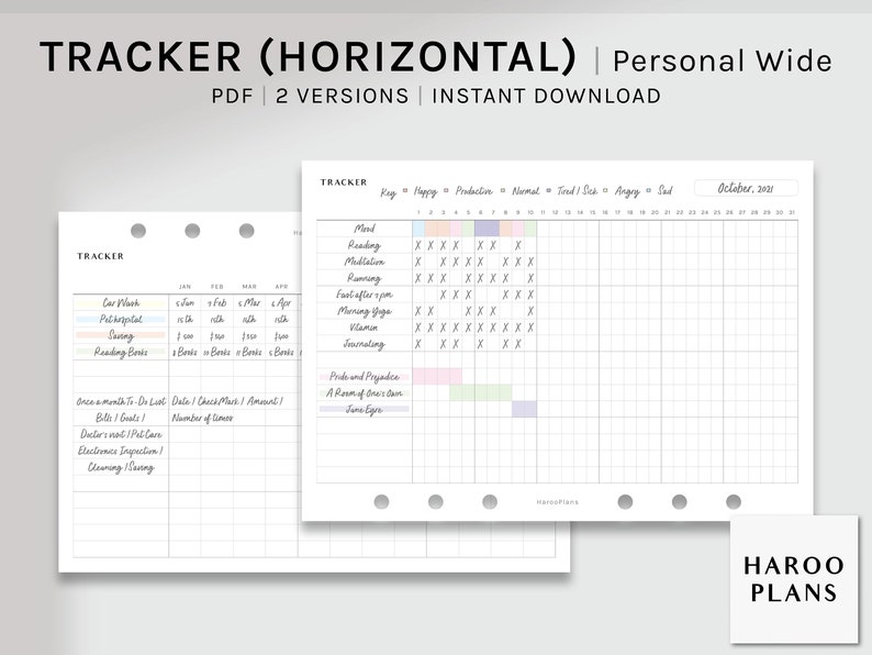 Monthly Tracker Personal Wide Printable Planner Inserts - Etsy