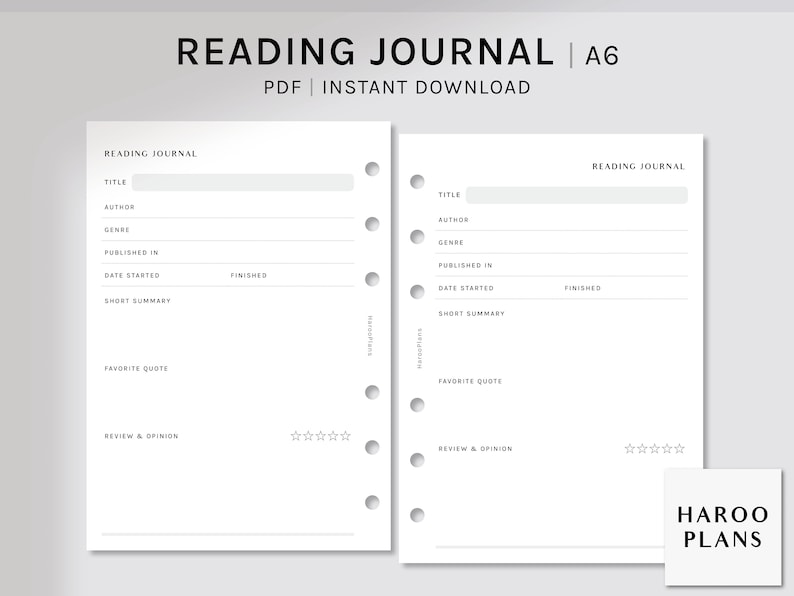 Reading Journal Printable A6 Book Notes Template PDF - Etsy