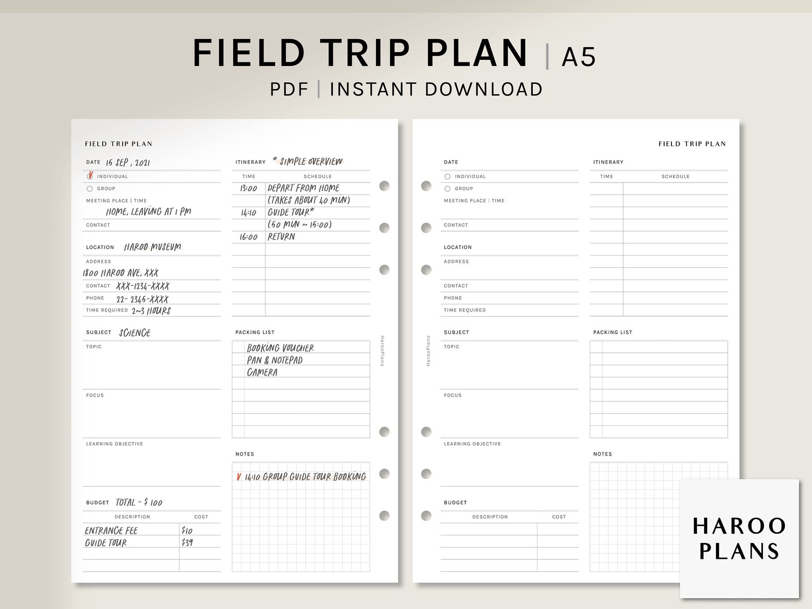 Field Trip Planning Sheet A5 Printable Planner Inserts - Etsy