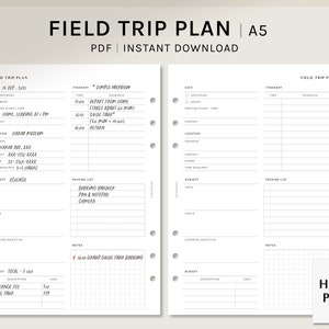 Field Trip Planning Sheet | A5 Printable Planner Inserts | Simple ...