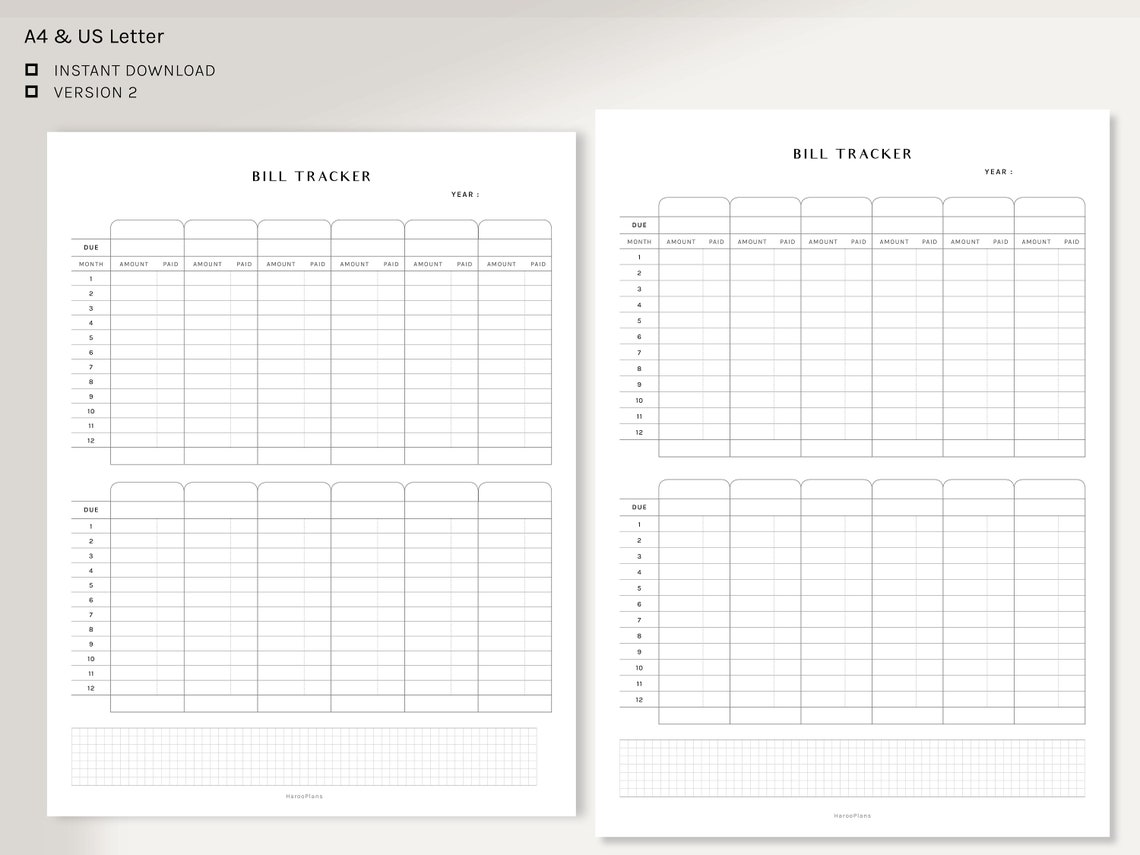 Bill Tracker | A4 & US Letter Size | Printable Planner Insert ...