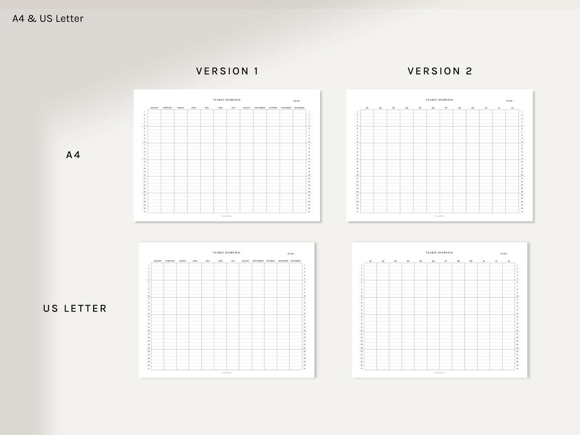 Undated Yearly Overview A4 US Letter Printable Planner | Etsy
