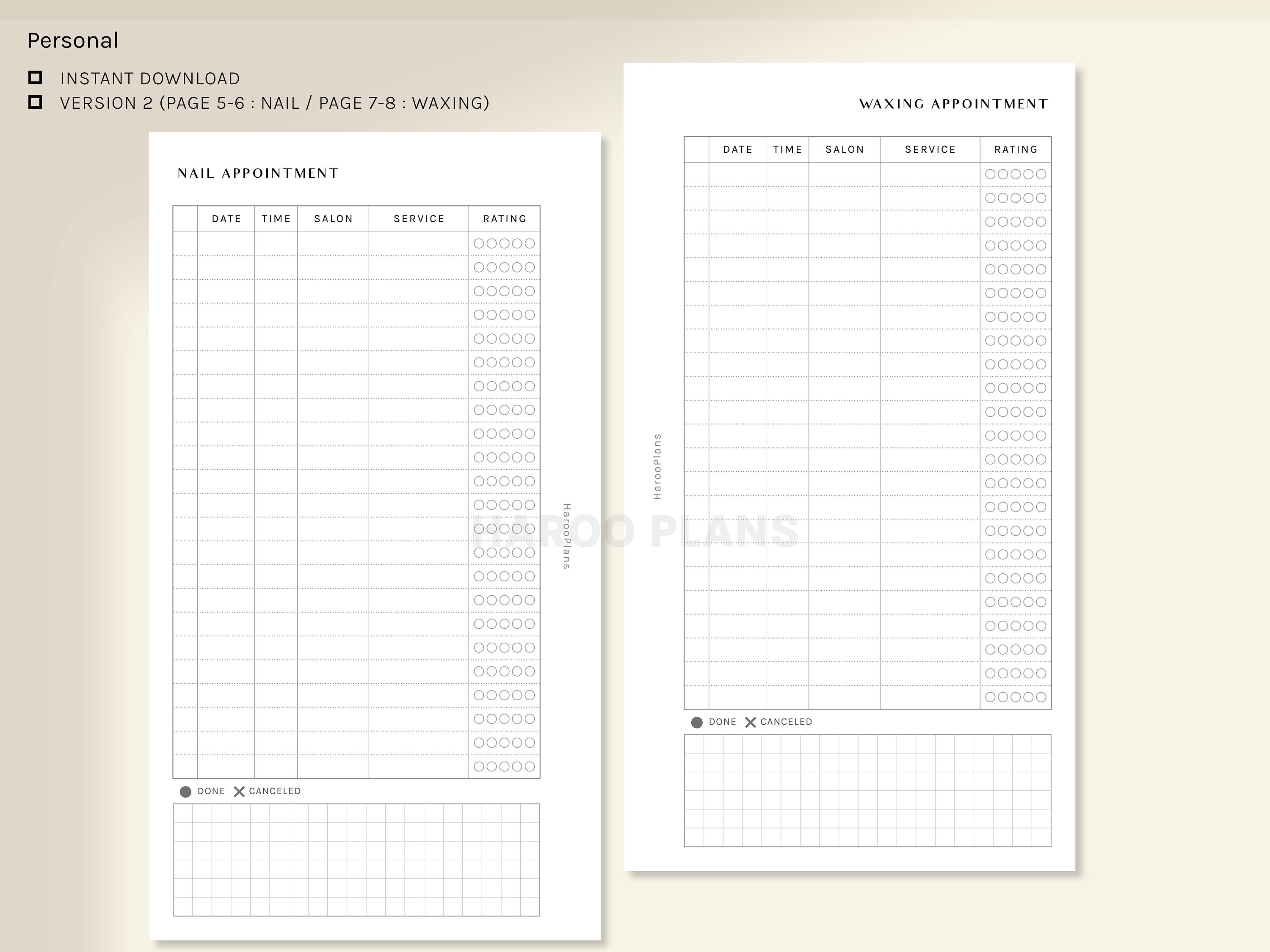Beauty Appointments Tracker | Personal Ring Printable Planner Inserts ...
