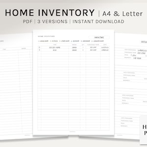 Home Inventory A4, US Letter Printable Planner Inserts Household ...