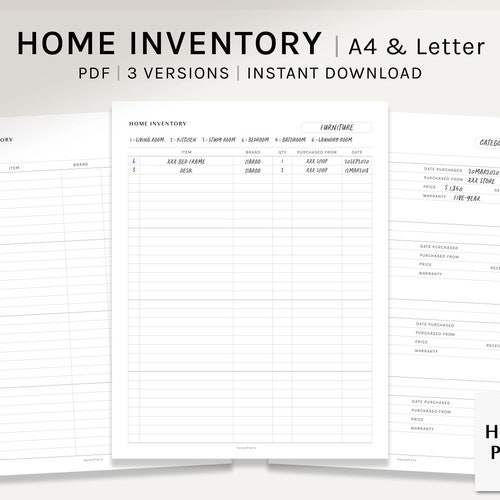 Home Inventory A4 US Letter Printable Planner Inserts - Etsy